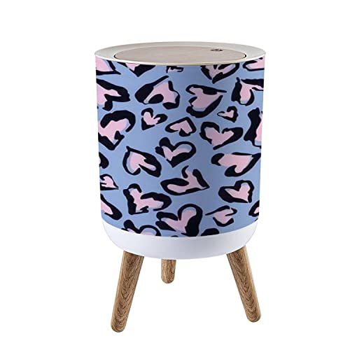 Small Trash Can with Lid Leopard Seamless Print Abstract Repeating Heart Leopard Skin Imitation Round Recycle Bin Press Top Dog Proof Wastebasket for Kitchen Bathroom Bedroom Office 7L/1.8 Gallon