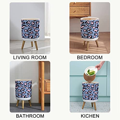 Small Trash Can with Lid Leopard Seamless Print Abstract Repeating Heart Leopard Skin Imitation Round Recycle Bin Press Top Dog Proof Wastebasket for Kitchen Bathroom Bedroom Office 7L/1.8 Gallon