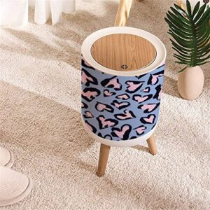 Small Trash Can with Lid Leopard Seamless Print Abstract Repeating Heart Leopard Skin Imitation Round Recycle Bin Press Top Dog Proof Wastebasket for Kitchen Bathroom Bedroom Office 7L/1.8 Gallon