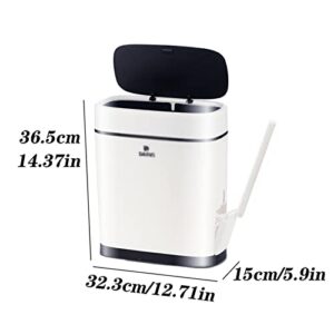 CANMNT Trash Can 14 Liter Trash Can Plastic Slim Garbage Container Bin with Press Top Lid for White Waste Basket for Kitchen Bathroom Living Room Trash Can Wastebasket