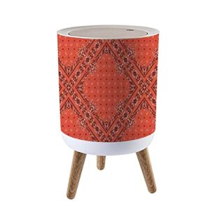 small trash can with lid seamless based on ornament paisley bandana print vintage style silk wood legs press cover garbage bin round waste bin wastebasket for kitchen bathroom office 7l/1.8 gallon