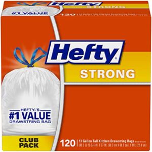 hefty strong tall kitchen trash bags, unscented, 13 gallon, 120 count