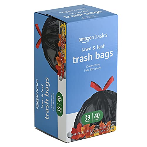 Amazon Basics Lawn & Leaf Drawstring Trash Bags, 39 Gallon, 40 Count