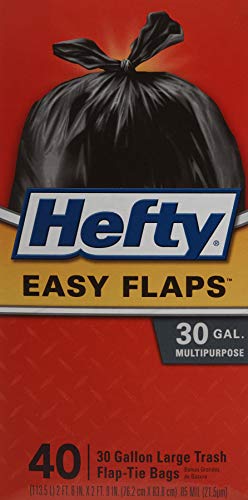 Hefty Easy Flaps Multipurpose Large Trash Bags, Unscented, 30 Gallon, 40 Count