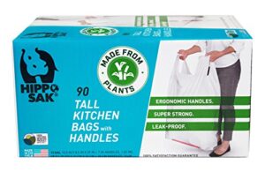 plant based – hippo sak tall kitchen bags with handles, 13 gallon (90 count)