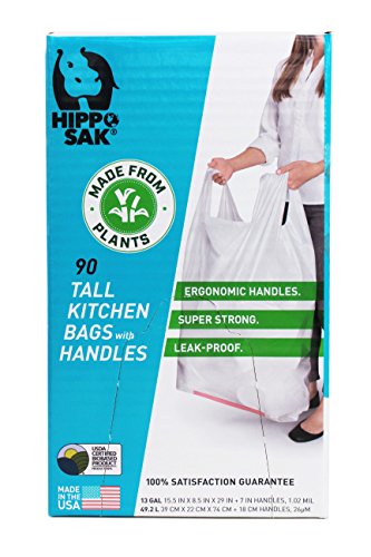 Plant Based - Hippo Sak Tall Kitchen Bags with Handles, 13 Gallon (90 Count)