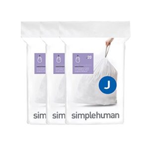 simplehuman code j custom fit drawstring trash bags in dispenser packs, 60 count, 30-45 liter / 8-12 gallon, white