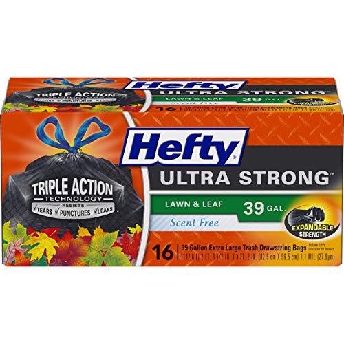 Hefty Ultra Strong Lawn and Leaf Large Trash Bags, 39 Gallon, 16 Count