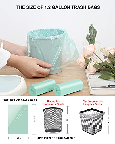 1.2 Gallon Small Trash Bags Garbage Bags, AYOTEE Mini Compostable Strong Bathroom Wastebasket Can Liners trash Bags for Home Office Kitchen fit 5 Liter 5L,1 Gal,Green