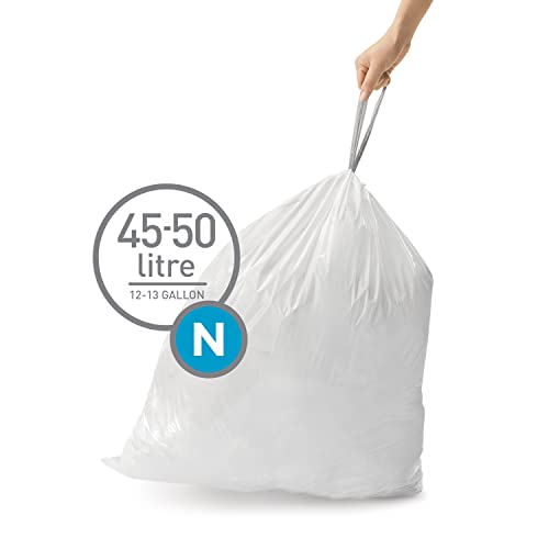 simplehuman CW0262 3 x paquete de 20 bolsas de basura a medida (60 bolsas), código N, plástico blanco