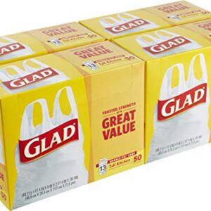 GLAD Tall Kitchen Trash Bags, 13 Gallon Handle Tie Trash Big for Kitchen, Unscented, 50 Count (Pack of 4)