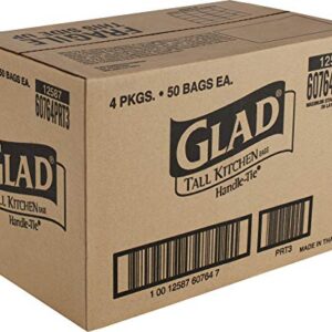 GLAD Tall Kitchen Trash Bags, 13 Gallon Handle Tie Trash Big for Kitchen, Unscented, 50 Count (Pack of 4)