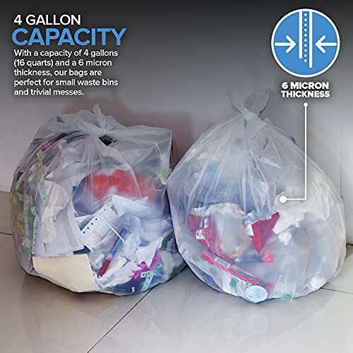 Stock Your Home Clear 4 Gallon Trash Bag (200 Pack) Un-Scented Small Garbage Bags for Bathroom Can, Mini Waste Basket Liner, Plastic Liners for Office Trashcan and Dog Poop, Bulk Household Supplies