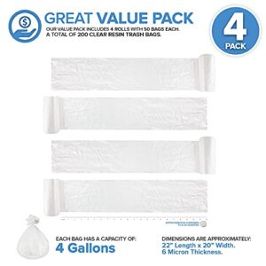 Stock Your Home Clear 4 Gallon Trash Bag (200 Pack) Un-Scented Small Garbage Bags for Bathroom Can, Mini Waste Basket Liner, Plastic Liners for Office Trashcan and Dog Poop, Bulk Household Supplies