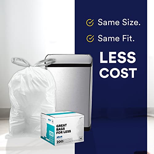 Plasticplace Custom Fit Trash Bags │ simplehuman (x) Code K Compatible (50 Count) │ White Drawstring Garbage Liners 10 Gallon / 38 Liter │ 24.4" x 28"