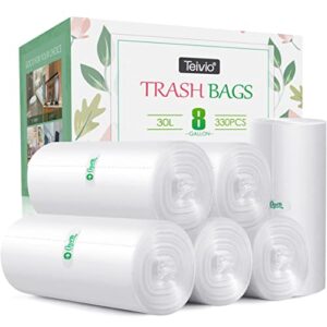 8 gallon 330 counts strong trash bags garbage bags by teivio, bathroom trash can bin liners, plastic bags for home office kitchen, clear