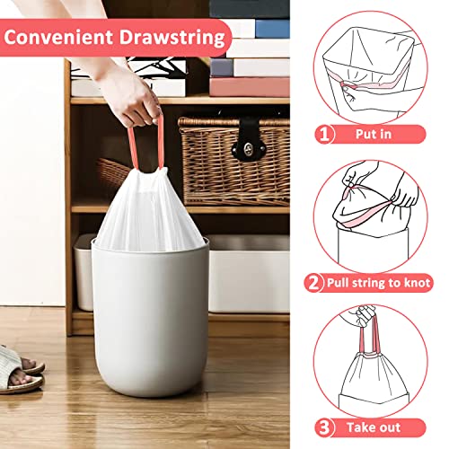 Small Trash Bags Drawstring 3-5 Gal, JUKFITA 120 Count Small Garbage Bags, Strong Unscented 4 Gallon Trash Bags Drawstring, Individual White Trash Can Liners for Bathroom Kitchen Office Bedroom