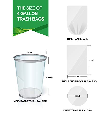 Clear Small Trash Bags - 4 Gallon Garbage Bags FORID Wastebasket Bin Liners 330 Count Plastic Trash Bags for Bathroom Bedroom Office Trash Can 15 Liters