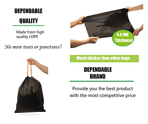 Besli 8 Gallon Black Drawstring Trash Bag Garbage Bag Trash Can Liner,0.9 Mil,90 Counts