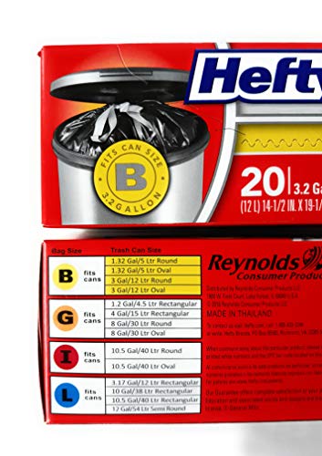 Hefty Steel Trash Bags 3.2 Gallon Drawstring Bags, Custom Fit for Steel Step Can Size B (1.32 Gallon/5 Liter Round & Oval and 3 Gallon/12 Liter Round & Oval), 2 Boxes of 20 Bags - 40 Bags Total