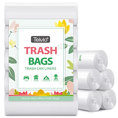 1.3 Gallon 100 Counts Strong Trash Bags Garbage Bags by Teivio, Bathroom Trash Can Bin Liners, Plastic Bags for home office kitchen, Clear