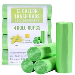 biodegradable trash bags 13 gallon for kitchen tall trash can, 0.97 mil thicken large garbage bags recycling lawn trash can liner green 60 counts