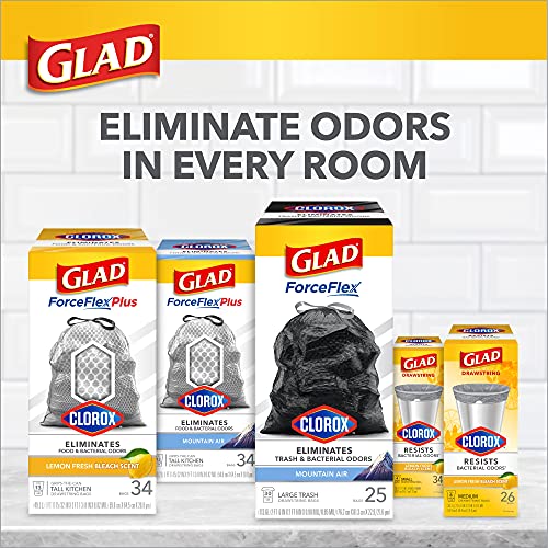 GLAD ForceFlexPlus Tall Kitchen Trash Bags, 13 Gallon Trash Bags for Tall Kitchen Trash Can, Lemon Fresh Bleach Scent to Eliminate Odors, 90 Count (Package May Vary)