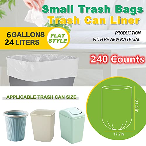 WVLIROD Small Trash Bags 240 Counts 6 Gallon 24 Liters Garbage Bags Wastebasket Bin Liners Plastic Trash Bags for Bathroom Bedroom Office Trash Can