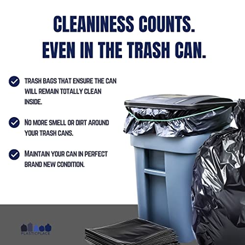 Plasticplace 95-96 gallon Garbage Can Liners │1.5 Mil │ Black Heavy Duty Trash Bags │ 61” X 68” (25Count)