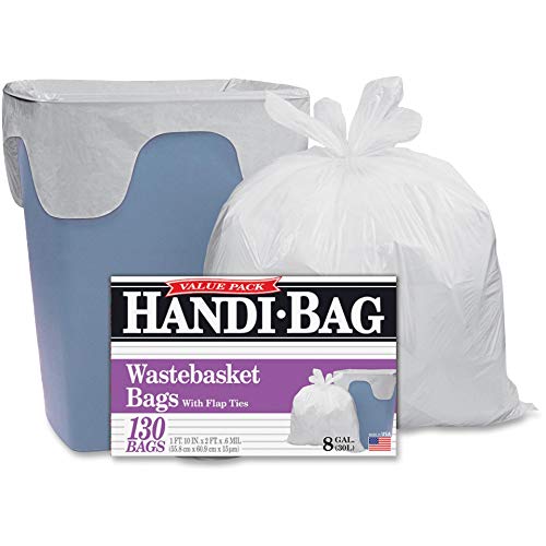 Handi-Bag HAB6FW130 Super Value Pack, 8gal, 0.6mil, 22 x 24, White (Box of 130)