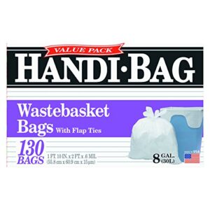 Handi-Bag HAB6FW130 Super Value Pack, 8gal, 0.6mil, 22 x 24, White (Box of 130)