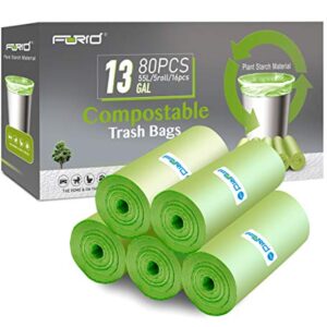 Compostable Trash Bags - FORID 13 Gallon Tall Kitchen Garbage Bags 80 Count Unscented Trash Can Liners 55 Liter Medium Wastebasket Bags for Bathroom Home Bedroom Office Garbage Can (5Rolls/Green)