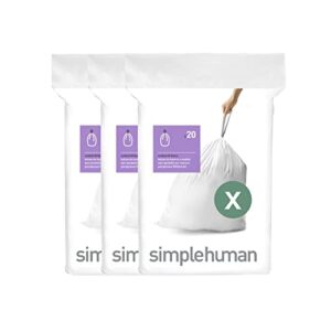 simplehuman Code X Custom Fit Drawstring Trash Bags in Dispenser Packs, 60 Count, 80 Liter / 21.1 Gallon, White