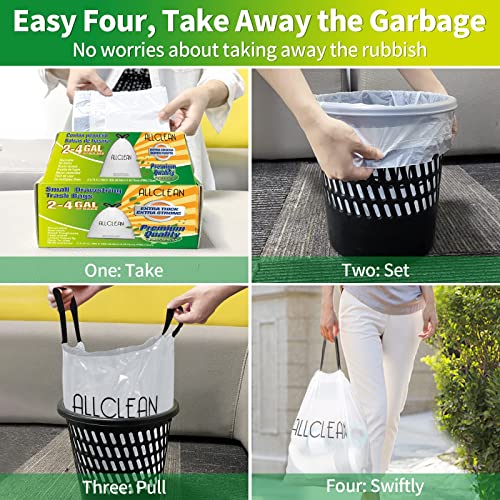 Trash Bags Small 2 to 4 Gallons Drawstring with Handles, Small Kitchen Garbage Bags White Drawstring Wastebasket Ultra Strong Bags, Clear Simple Trash Bags for Bathroom, Bedroom Office 15L(90 Counts)