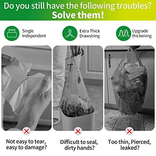 Trash Bags Small 2 to 4 Gallons Drawstring with Handles, Small Kitchen Garbage Bags White Drawstring Wastebasket Ultra Strong Bags, Clear Simple Trash Bags for Bathroom, Bedroom Office 15L(90 Counts)