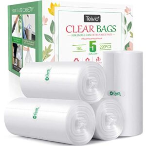 5 gallon 220 counts strong trash bags garbage bags by teivio, bin liners, for bathroom home office kitchen, 5.5 gal, clear