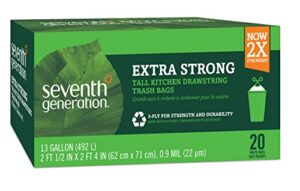 seventh generation drawstring kitchen trash bags 13 gal, 20 bags