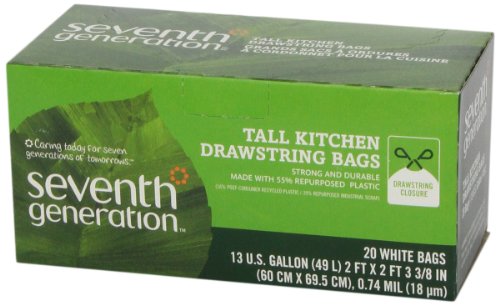 Seventh Generation Drawstring Kitchen Trash Bags 13 gal, 20 Bags