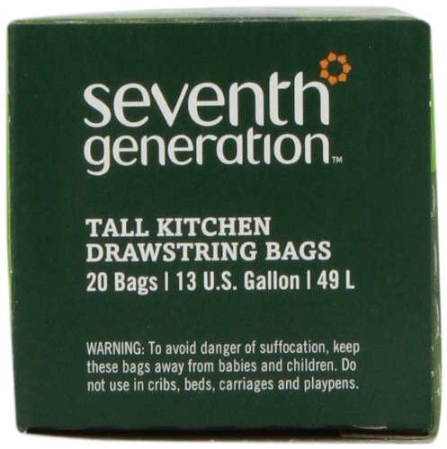 Seventh Generation Drawstring Kitchen Trash Bags 13 gal, 20 Bags