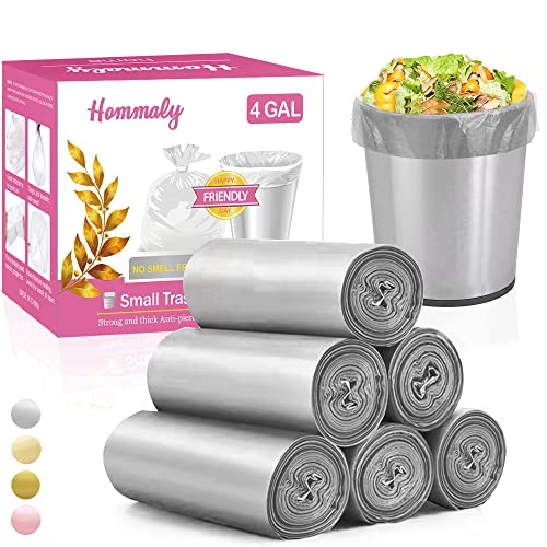 4 Gallon/180pcs Small Silver Grey Trash Bags Strong Grey Garbage Bags, Bathroom Trash Can Bin Liners, Plastic Bags for Office, Waste Basket Liner, Fit 12-15 Liter, 3,3.5,4,4.5 Gal（Silver Grey 180）