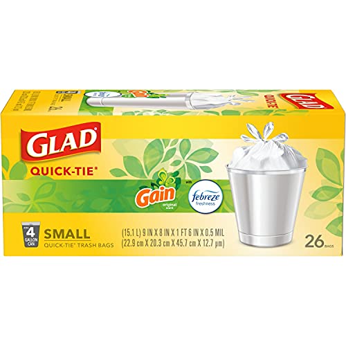 GLAD Small Trash Bags - 4 Gallon Trash Bag for Waste Basket, Gain Original Scent with Febreze Freshness- 26 Count (Pack of 6)