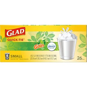 GLAD Small Trash Bags - 4 Gallon Trash Bag for Waste Basket, Gain Original Scent with Febreze Freshness- 26 Count (Pack of 6)