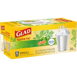 GLAD Small Trash Bags - 4 Gallon Trash Bag for Waste Basket, Gain Original Scent with Febreze Freshness- 26 Count (Pack of 6)