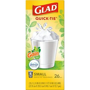 GLAD Small Trash Bags - 4 Gallon Trash Bag for Waste Basket, Gain Original Scent with Febreze Freshness- 26 Count (Pack of 6)