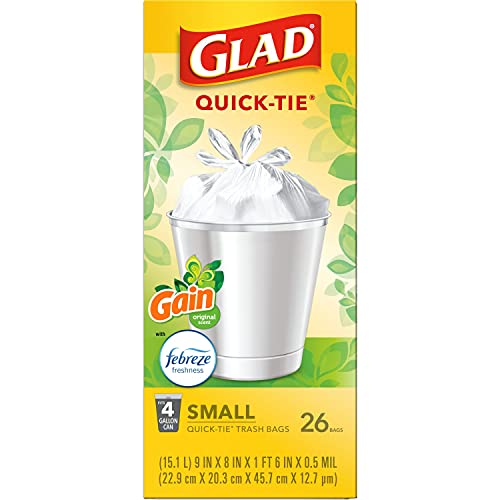 GLAD Small Trash Bags - 4 Gallon Trash Bag for Waste Basket, Gain Original Scent with Febreze Freshness- 26 Count (Pack of 6)