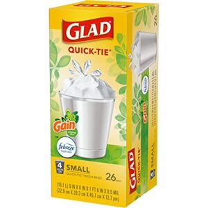 GLAD Small Trash Bags - 4 Gallon Trash Bag for Waste Basket, Gain Original Scent with Febreze Freshness- 26 Count (Pack of 6)