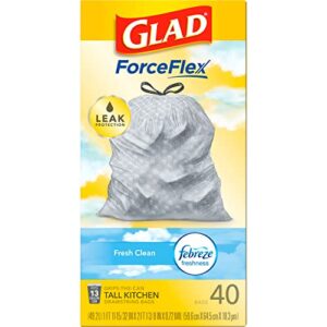 GLAD ForceFlex Tall Kitchen Drawstring Trash Bags, 13 Gallon Drawstring Trash Bag for Tall Kitchen Trash Can, Fresh Clean Scent to Eliminate Odors, 40 Count