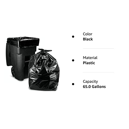 65 Gallon Trash Bags for Toter, (Value-Pack 50 Bags w/Ties) 64 Gallon Large Black Heavy Duty Garbage Bags, 50"W x 60"H.