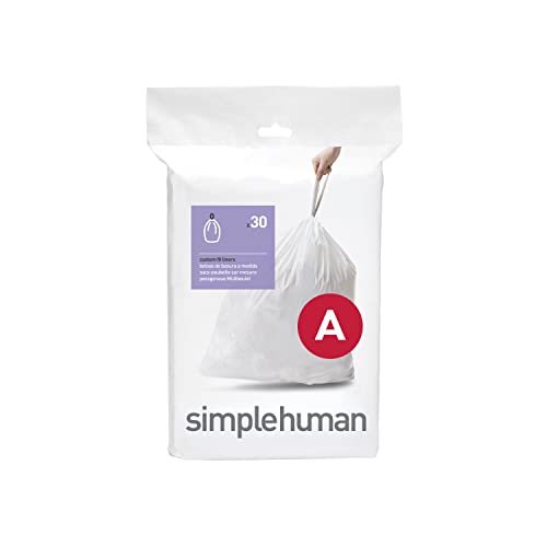 simplehuman Code A Custom Fit Drawstring Trash Bags in Dispenser Packs, 30 Count, 4.5 Liter / 1.2 Gallon, White