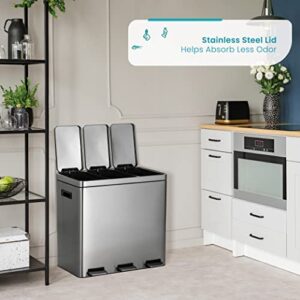 Home Zone Living 16 Gallon Kitchen Trash Can Recycling Combo with 3 Compartments for 60 Liter Total Capacity